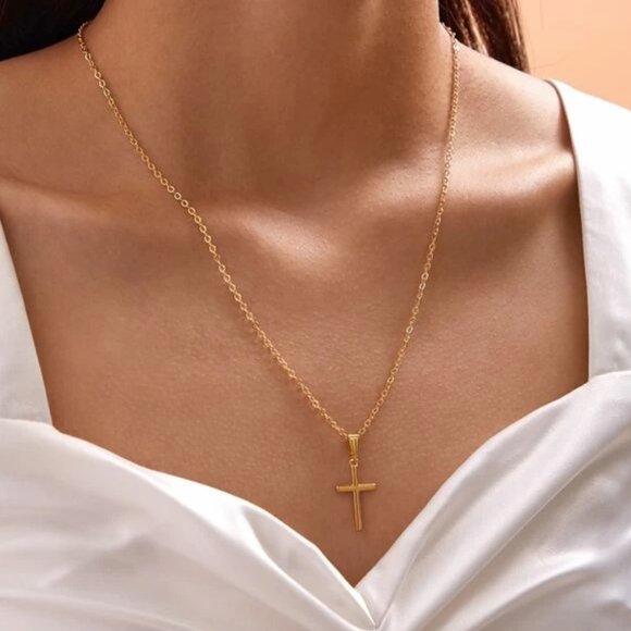 Jewelry | 5 For 25 Gold Color Chain Cross Necklace | Poshmark